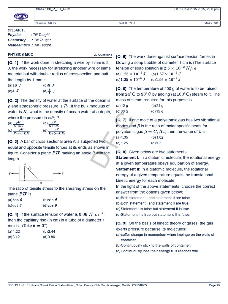 Xii - R - Iit - PCM - Jumbo Test - Paper | PDF | Scientific Phenomena ...