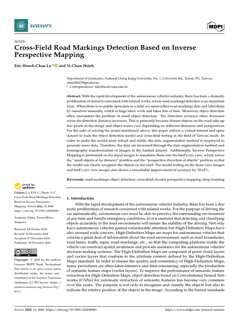 Cross-Field Road Markings Detection Based On Inverse Perspective Mapping | PDF | Image Segmentation