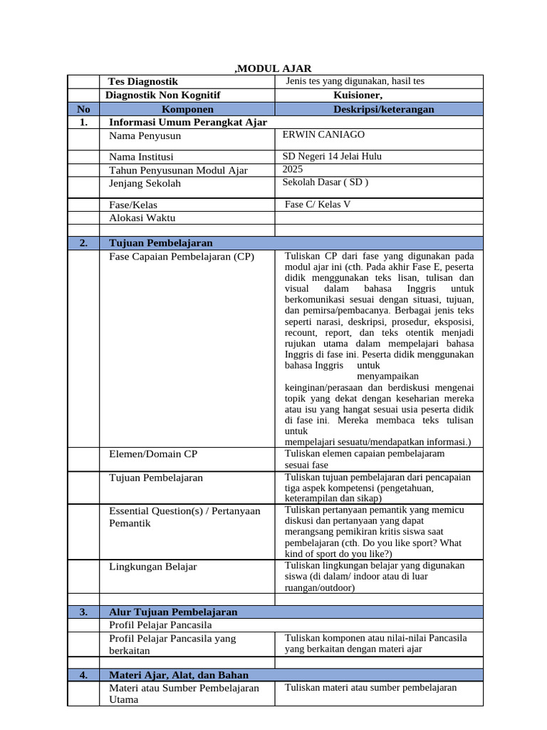 Template Modul Ajar - Docx-1 | PDF