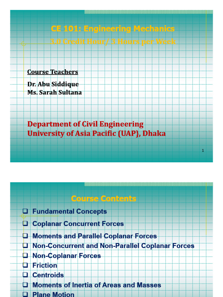Ce 101 Lecture Note No. 1 Introduction | PDF | Force | Mechanics
