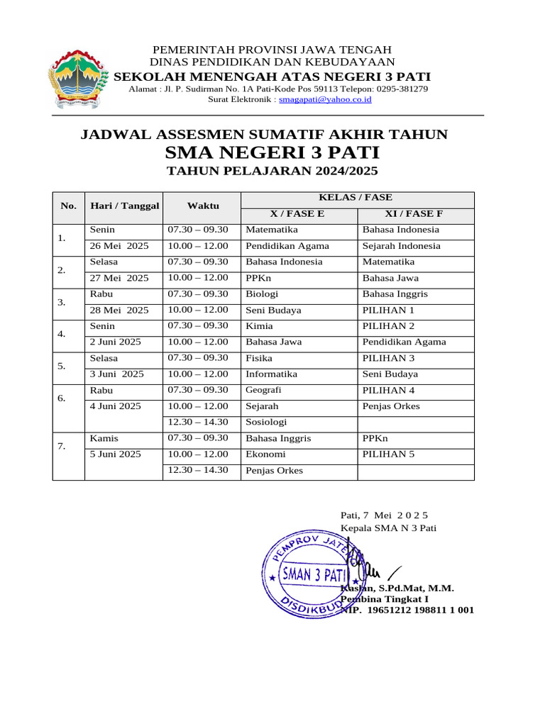 Jadwal ASAT 2025 | PDF