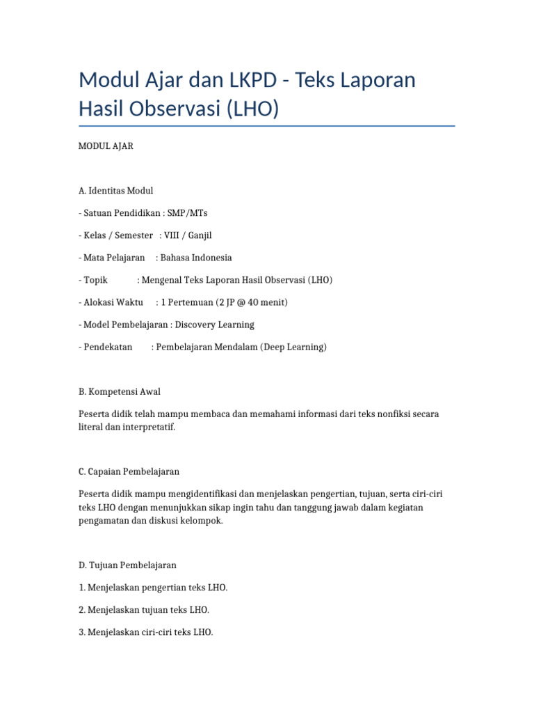 Modul LKPD Teks LHO Kelas8 | PDF