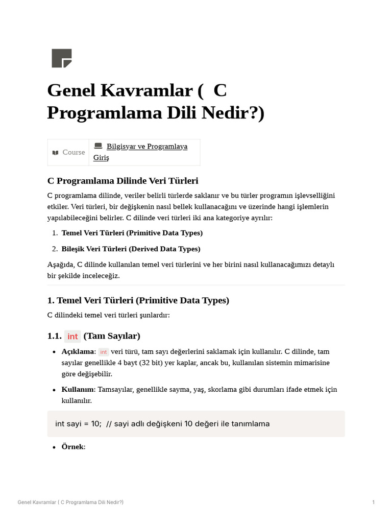 Genel Kavramlar (C Programlama Dili Nedir) | PDF