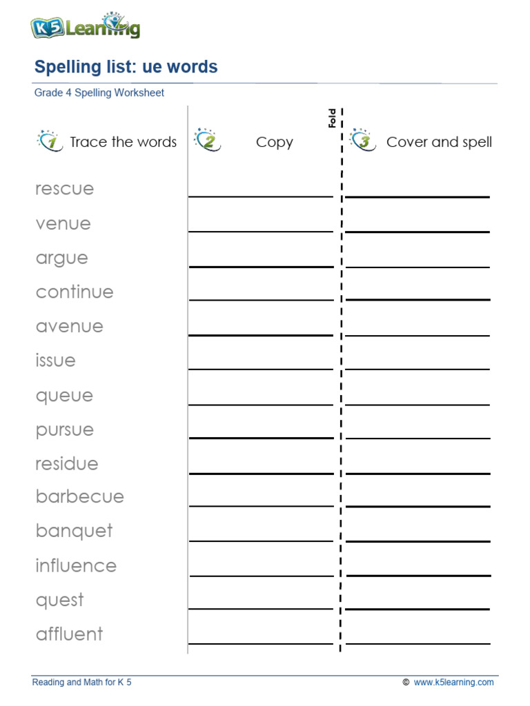 Grade 4 Spelling List Ue Words | PDF