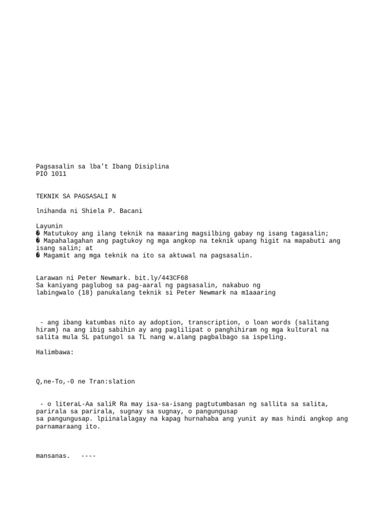 Teknik - Metodo Sa Pagsasalin | PDF