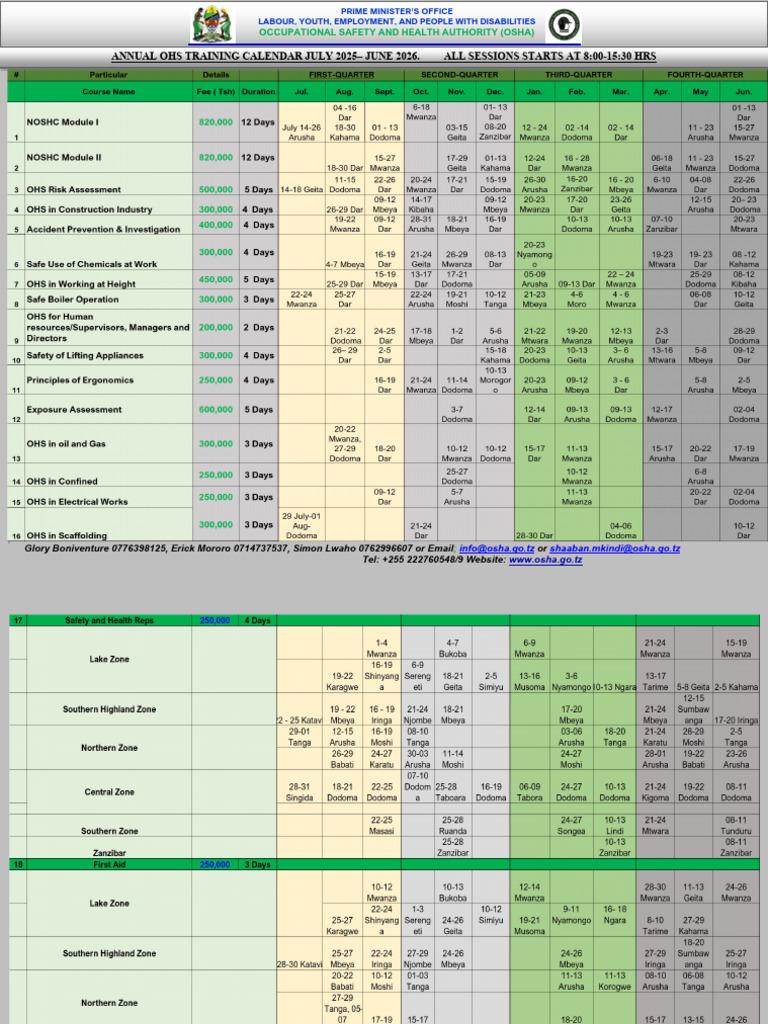 2025-2026 Osha Annual Training Calendar | PDF