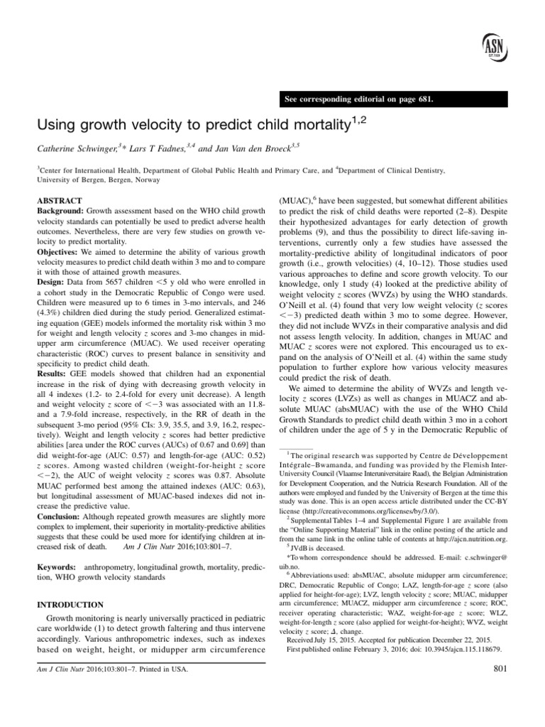 Using Growth Velocity To Predict Child - 2016 - The American Journal of ...