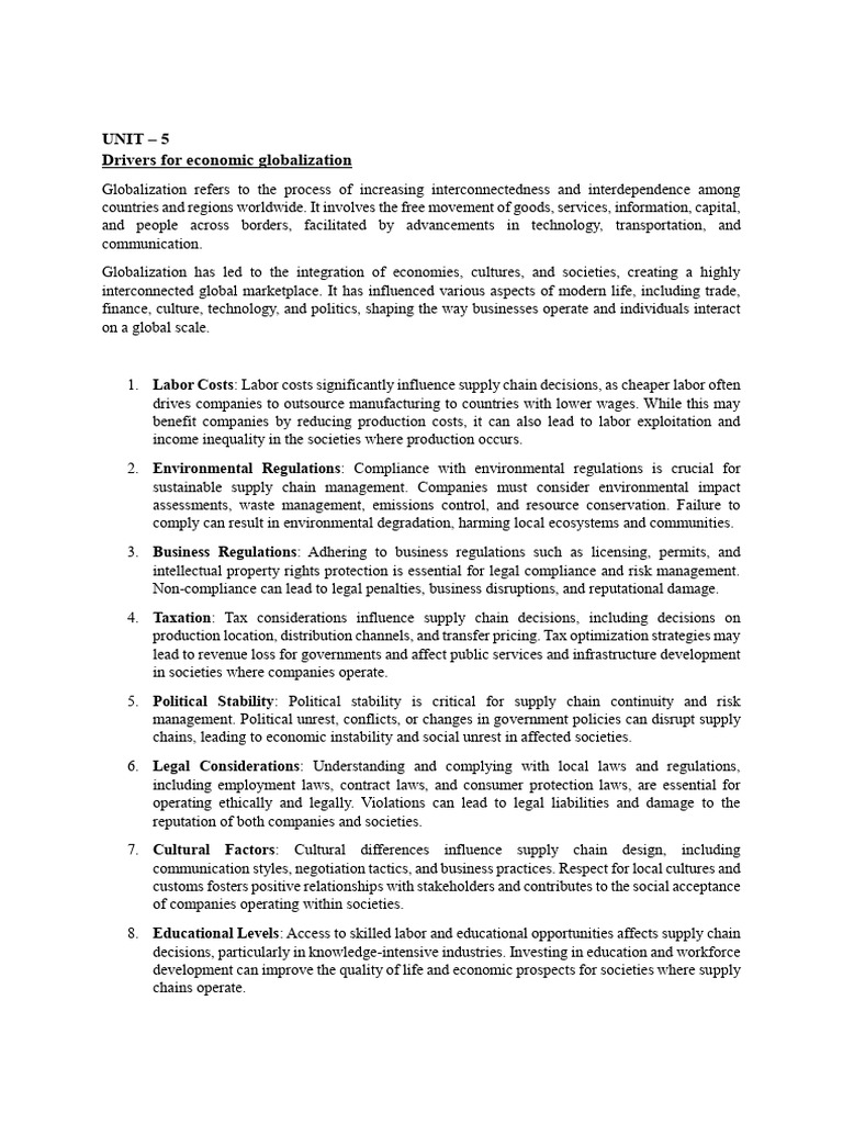 UNIT 5 Drivers For Globalisation | PDF | Infrastructure | Globalization