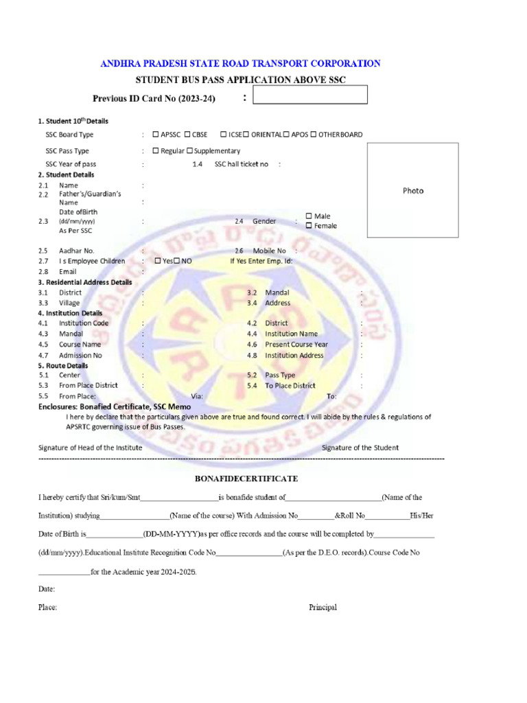 Bus Pass Application | PDF