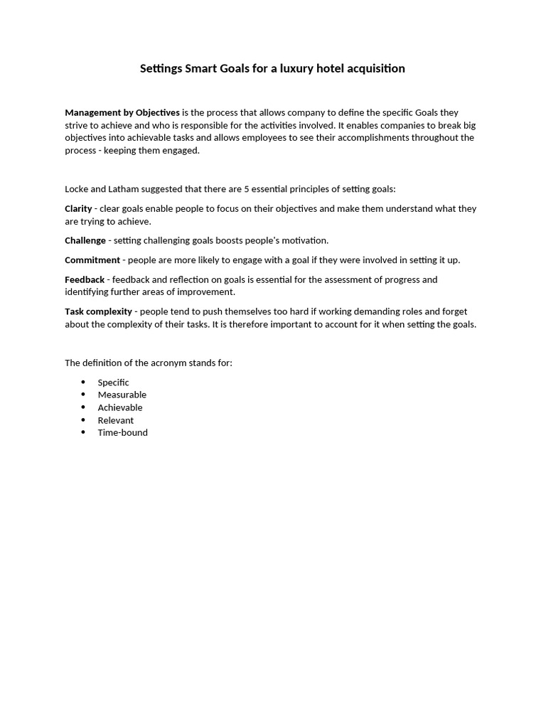 Settings Smart Goals For A Luxury Hotel Acquisition | PDF