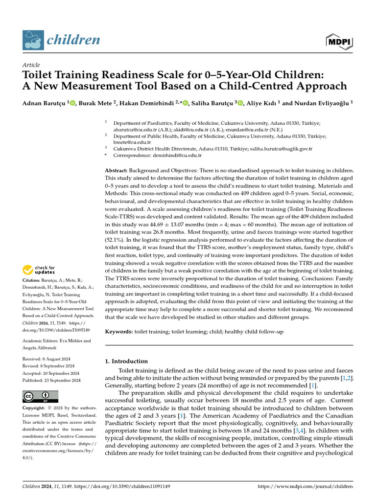 Toilet Training Readiness Scale For 0 5year Old Children | PDF ...