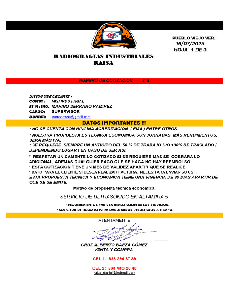 Cotizacion Raisa 0818 | PDF