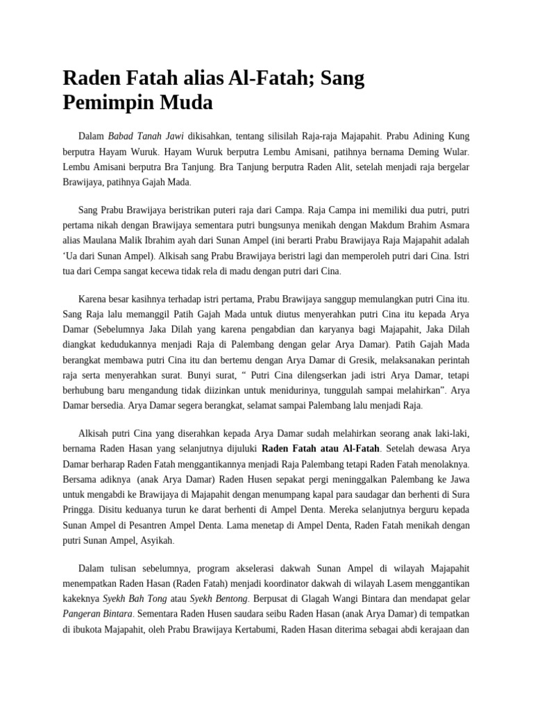 Raden Fatah Alias Al Fatah Sang Pemimpin Muda | PDF
