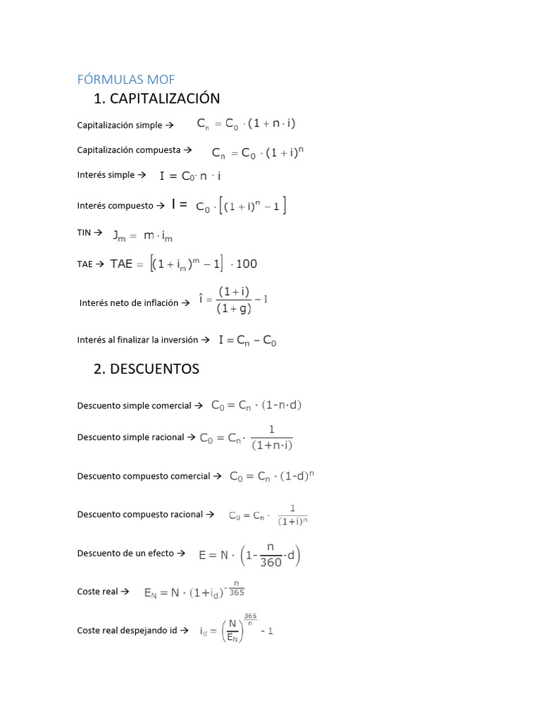Fórmulas Mof | PDF