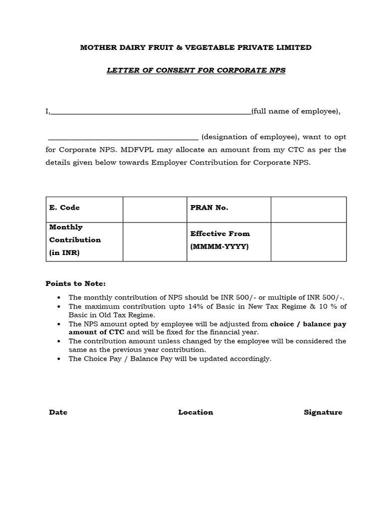 Corporate NPS Consent Form Template | PDF