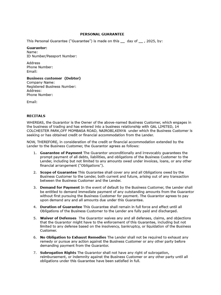 Personal Guarantee Form For Trading (00000002) | PDF | Guarantee | Surety