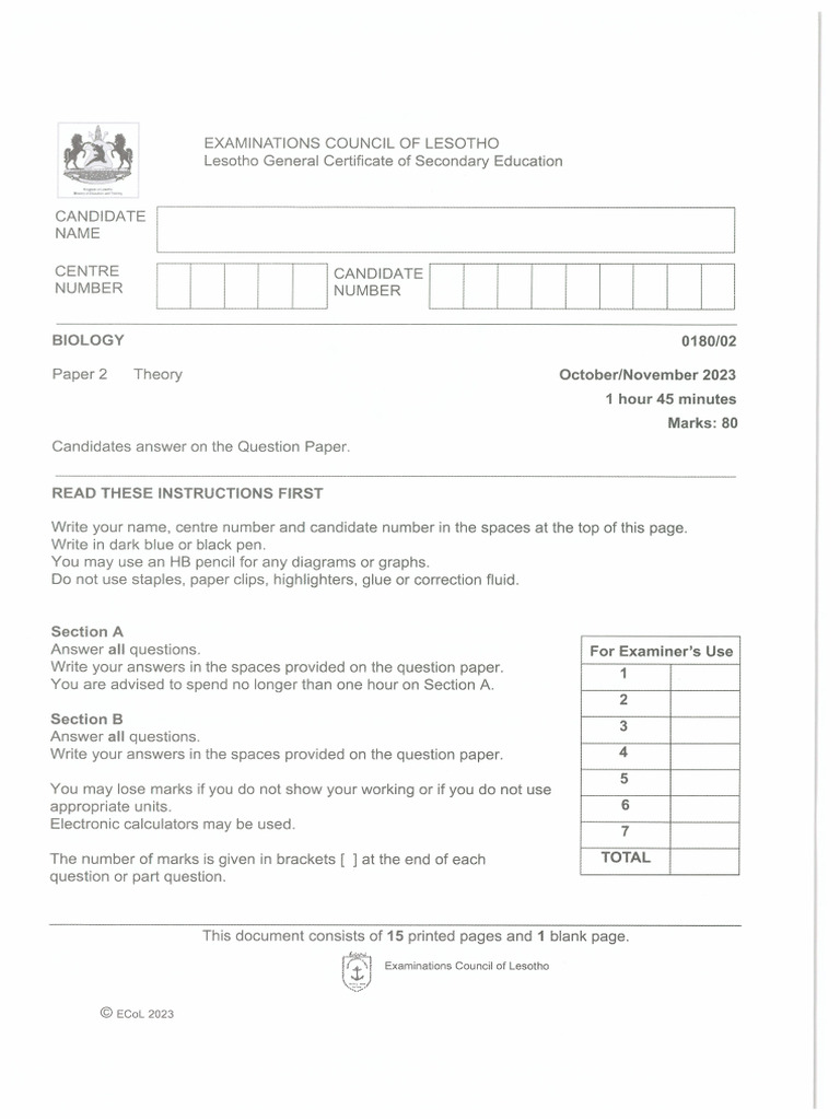 Biology 0180 Paper 2 2023 | PDF