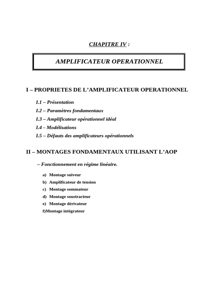Montages et propriétés des AOP | PDF | Amplificateur opérationnel ...