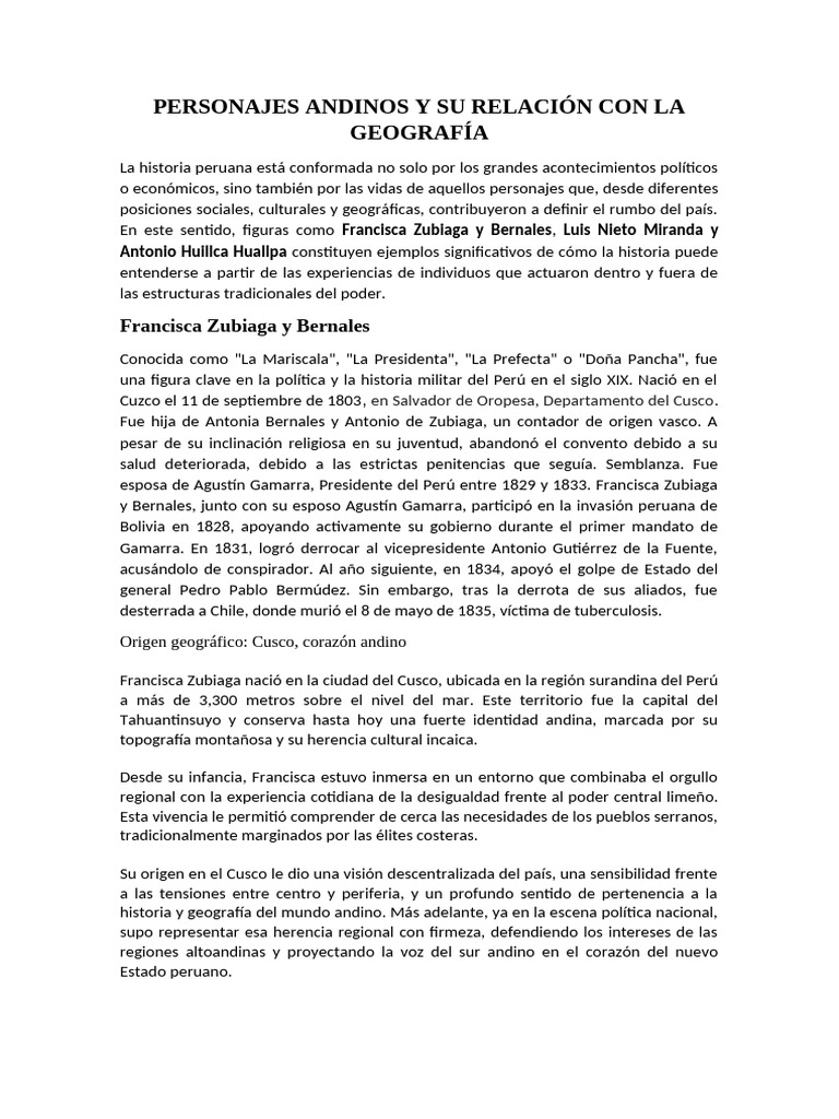 Personajes Andinos y Su Relación Con La Geografía | PDF