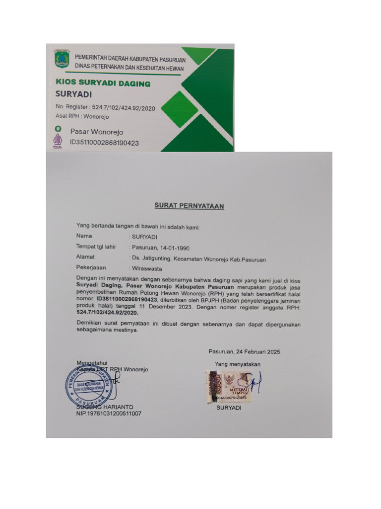 Surat Pernyataan Suryadi | PDF