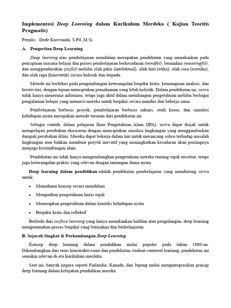 Implementasi Deep Learning Dalam Kurikulum Merdeka | PDF