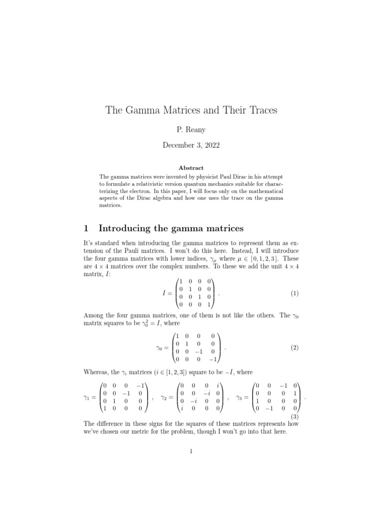 Gamma Matrices and Trace Properties | PDF | Matrix (Mathematics ...