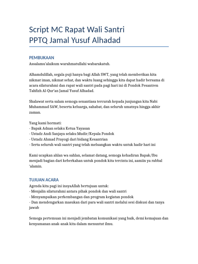 Script MC PPTQ Jamal Yusuf Alhadad | PDF