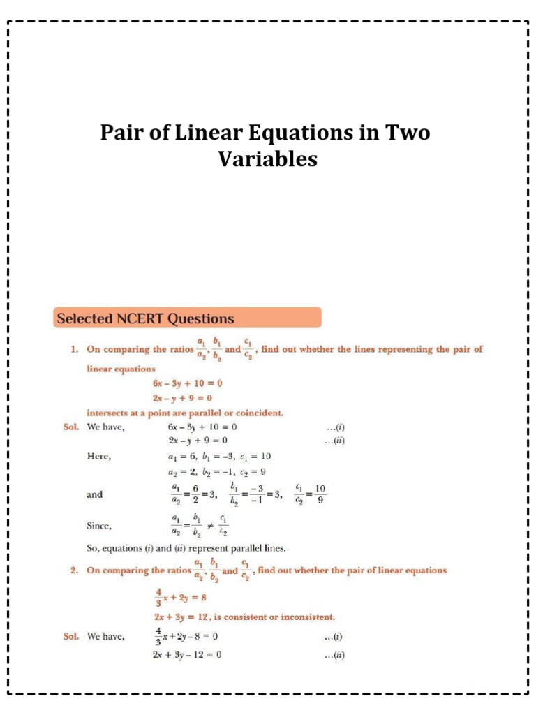 Pair of Linear Equations in Two Variables | PDF