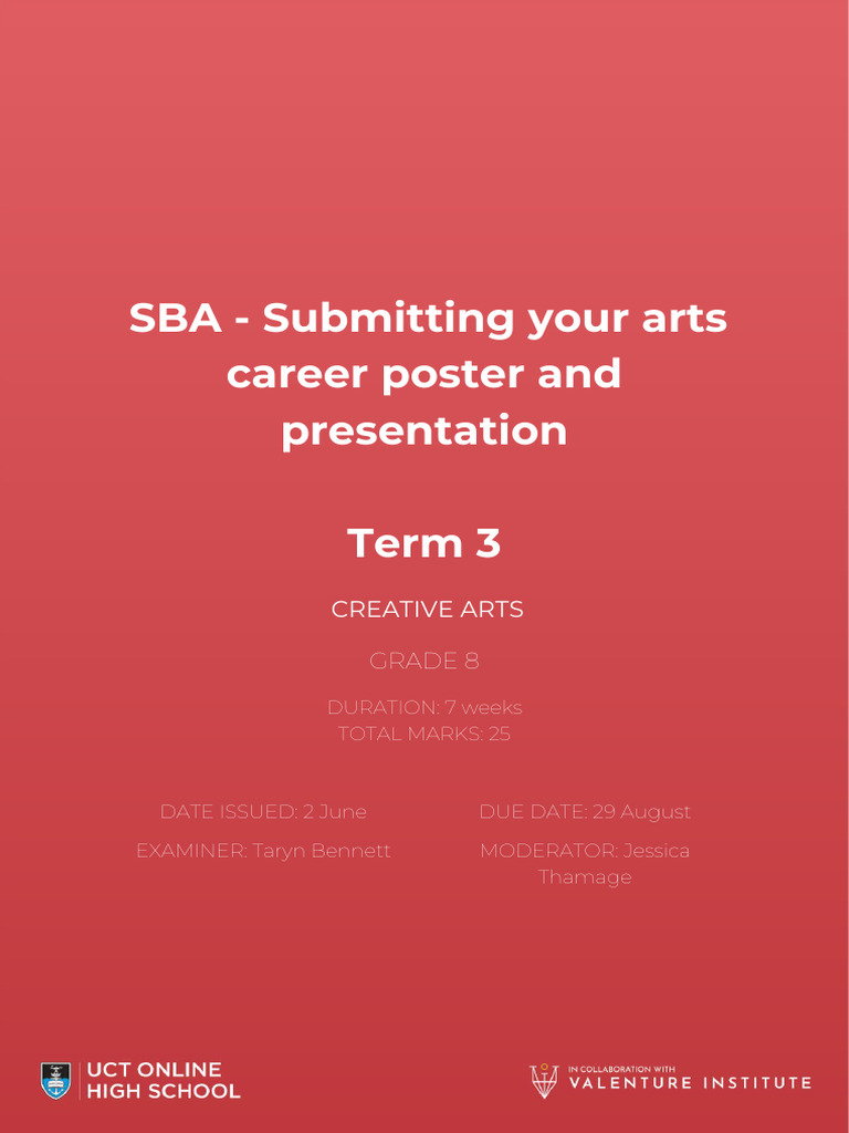 G08 Creative Arts Visual Arts Term 3 SBA Module 24.5 Question Paper ...