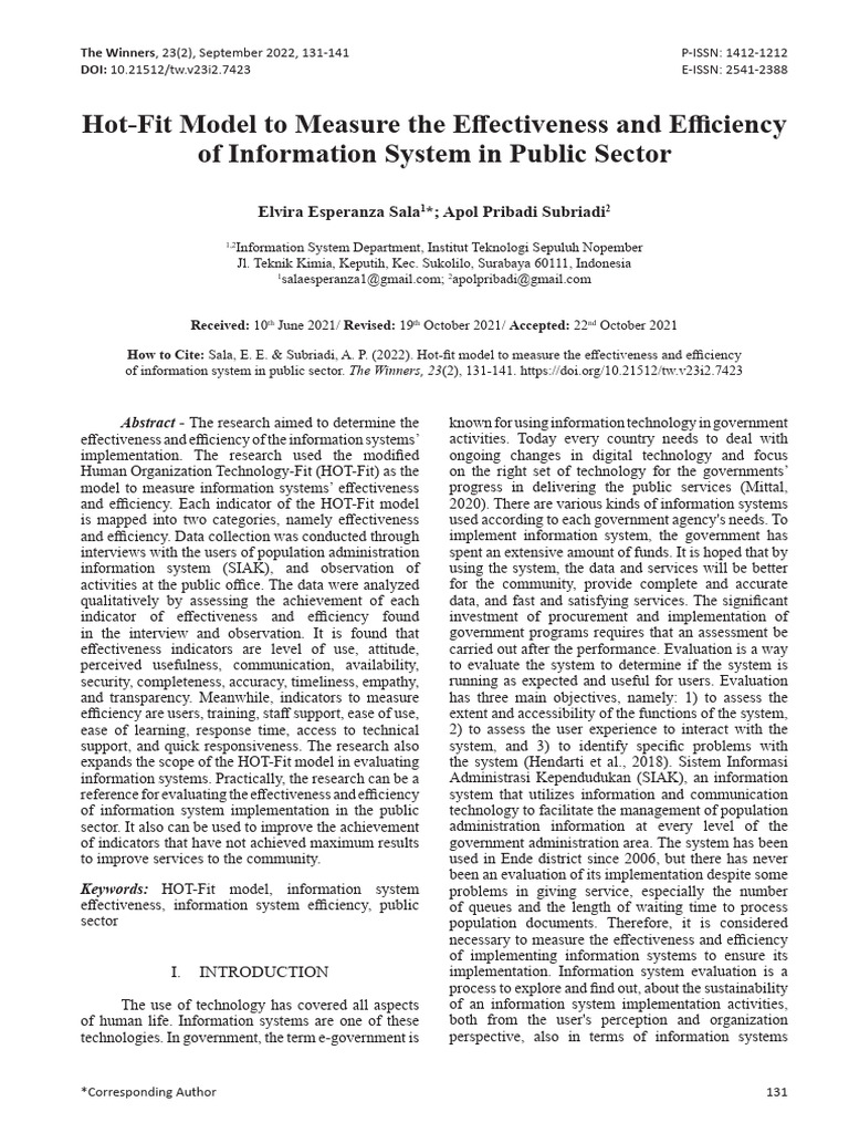 HOT-Fit Model for Public Sector Systems | PDF | System | Usability