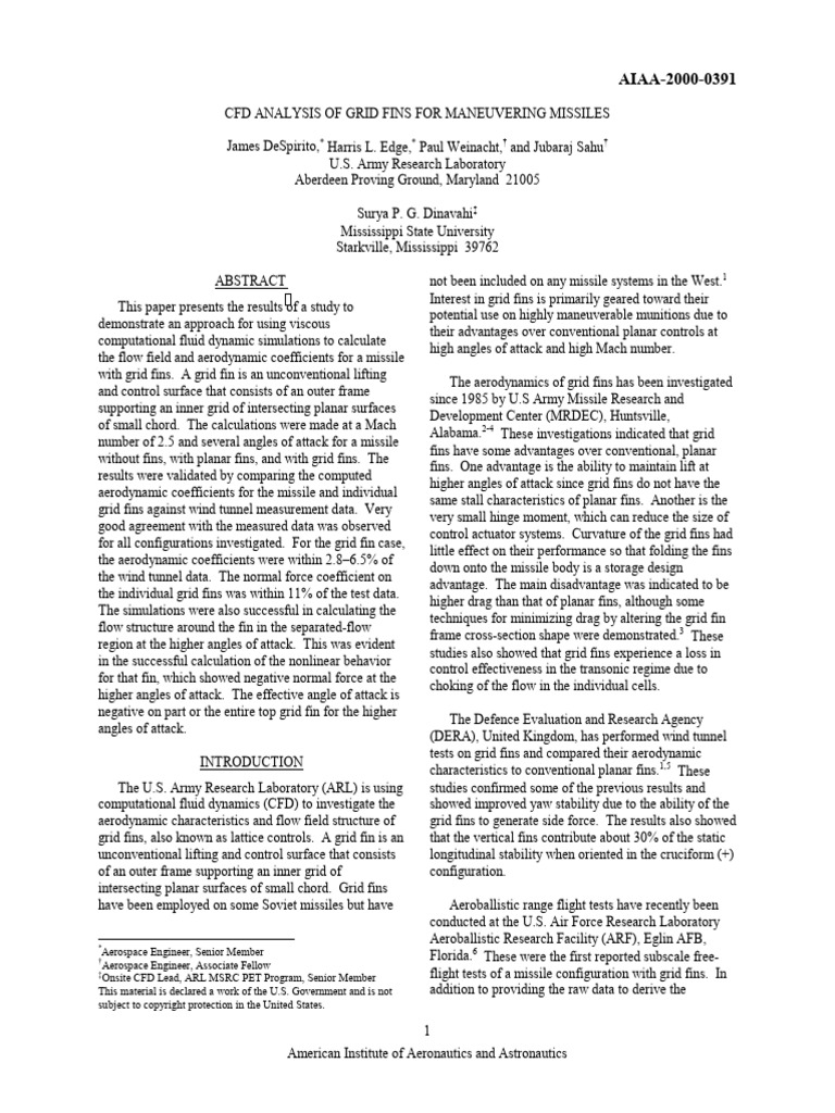 AIAA Paper 2000-0391 | PDF | Aerodynamics | Wind Tunnel