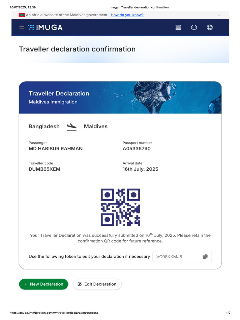 Imuga - Traveller Declaration Confirmation1 | PDF