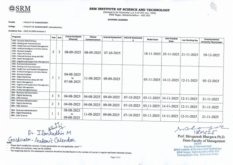 Academic Calendar 2025-2026 Odd Semester 2025-2026 | PDF