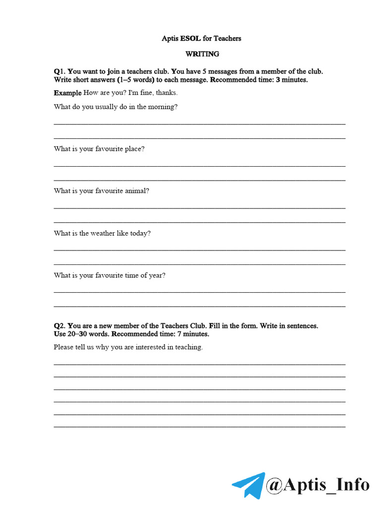 Aptis ESOL Writing Practice for Teachers | PDF