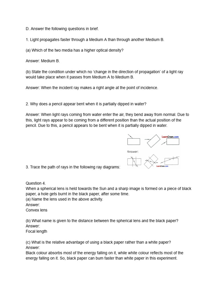 Class 8 Light Question Answer | PDF | Electromagnetic Spectrum | Physical Phenomena