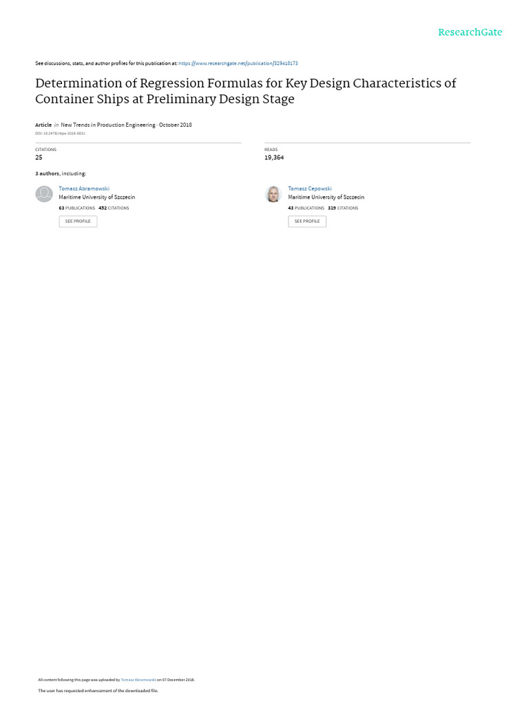 New Trendsin Production Engineering Determinationof Regression ...