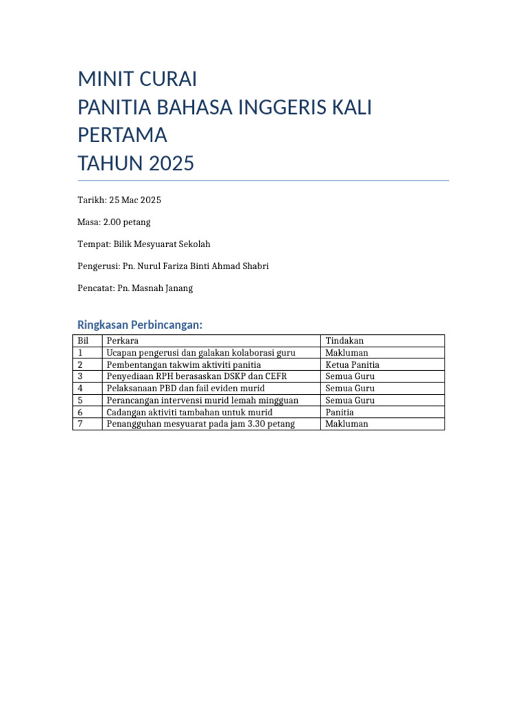 Minit Curai Bi Bil1:2025 | PDF