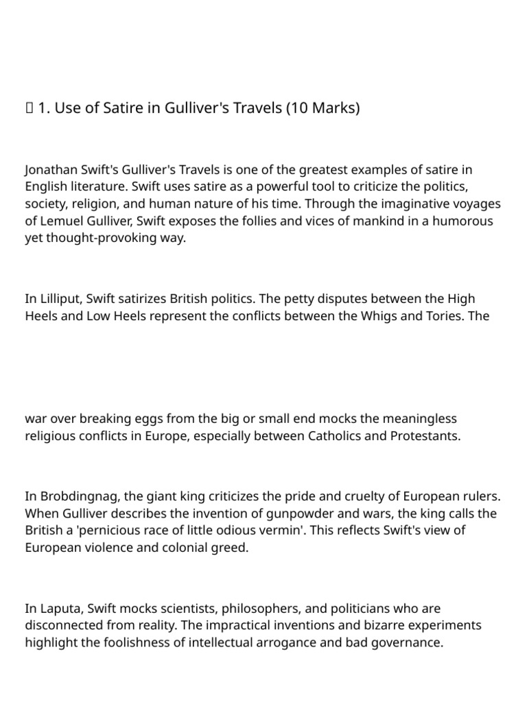 Gulliver's Travels Question and Answers | PDF | Gulliver's Travels