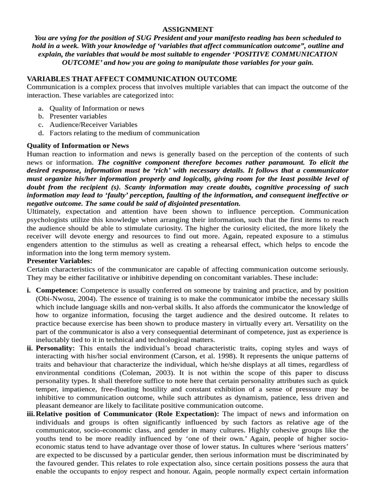 Variables for Positive Communication Outcomes | PDF | Perception ...