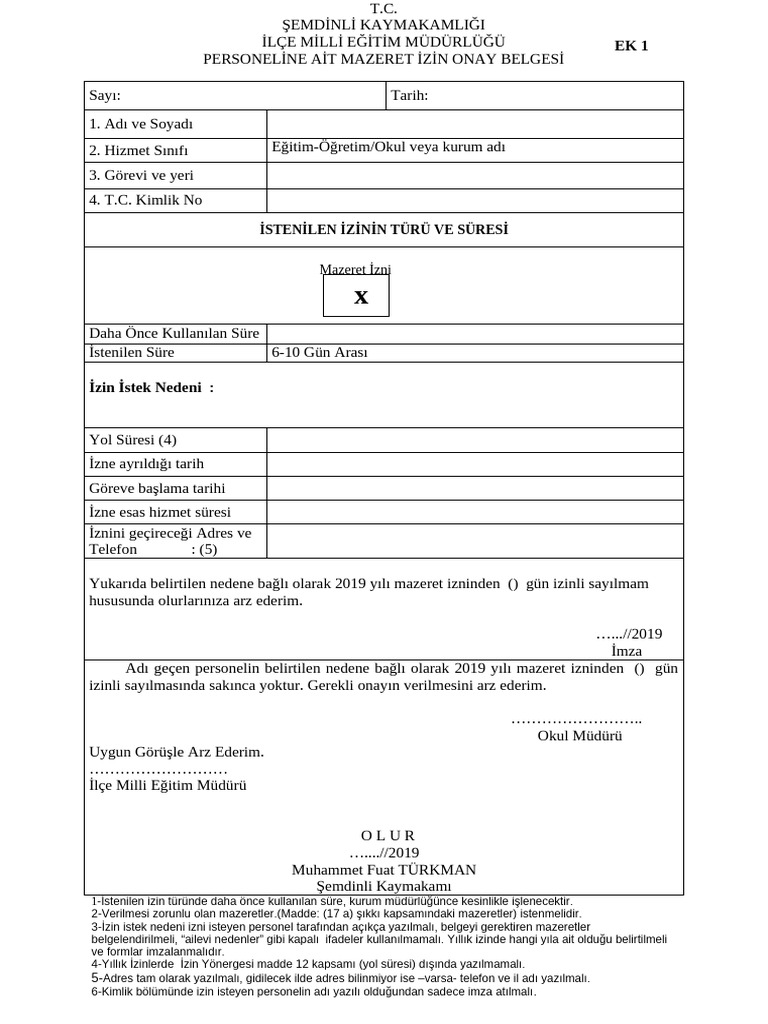 Mazeret Izin Formu | PDF