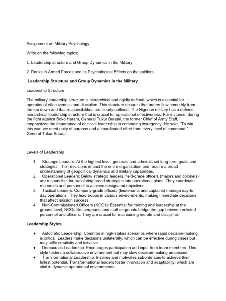 Military Leadership and Psychology Insights | PDF | Non Commissioned ...