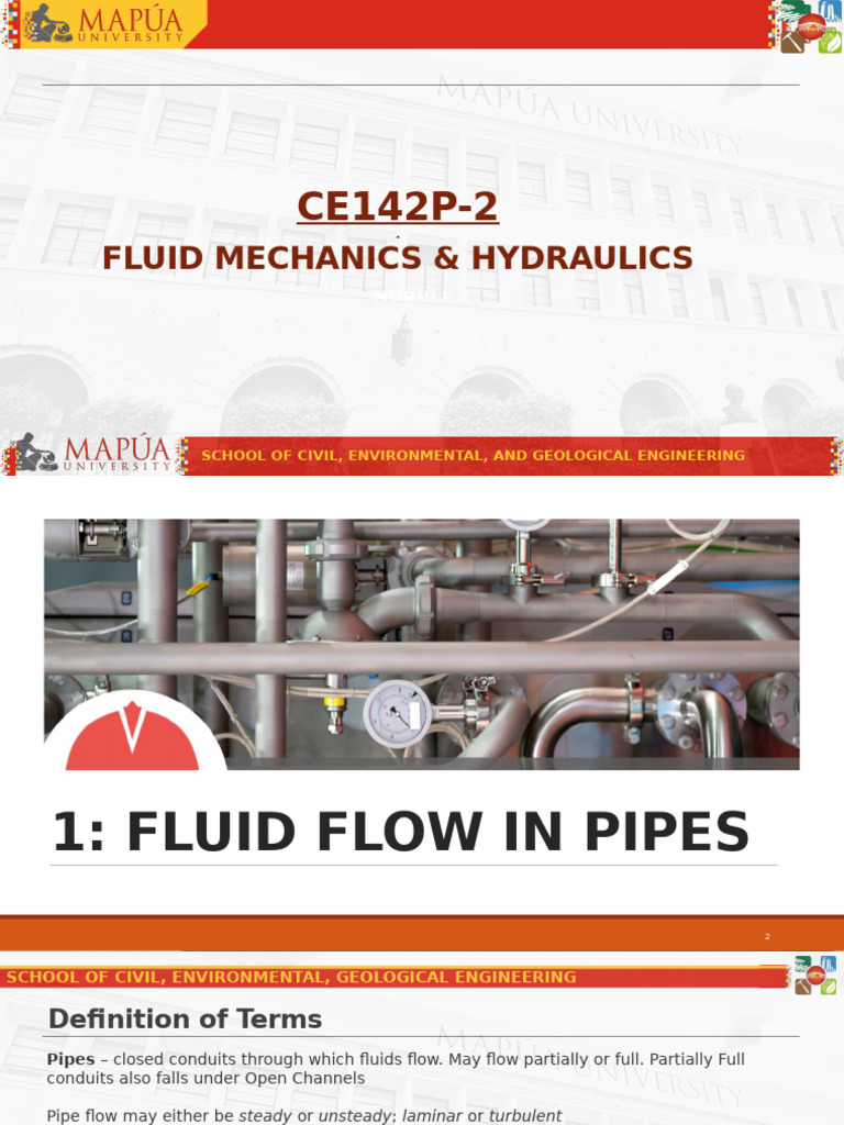 CE142P - 6. Fluid Flow in Pipes | PDF | Reynolds Number | Fluid Dynamics