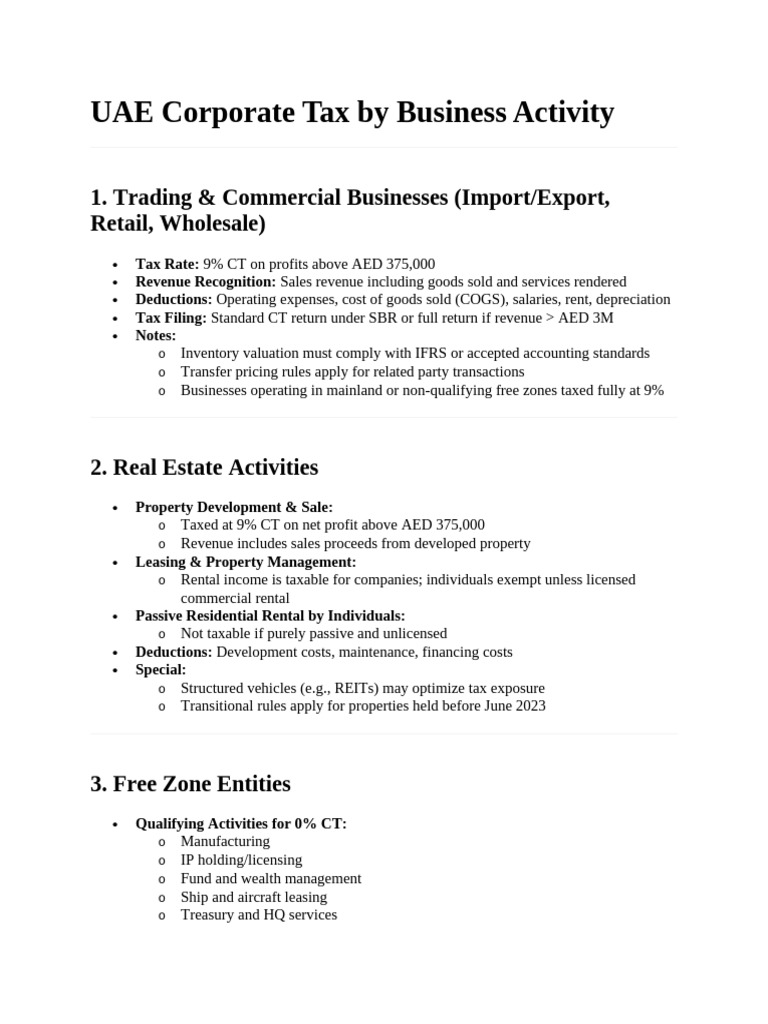 UAE Corporate Tax and VAT by Business Activity | PDF | Value Added Tax ...