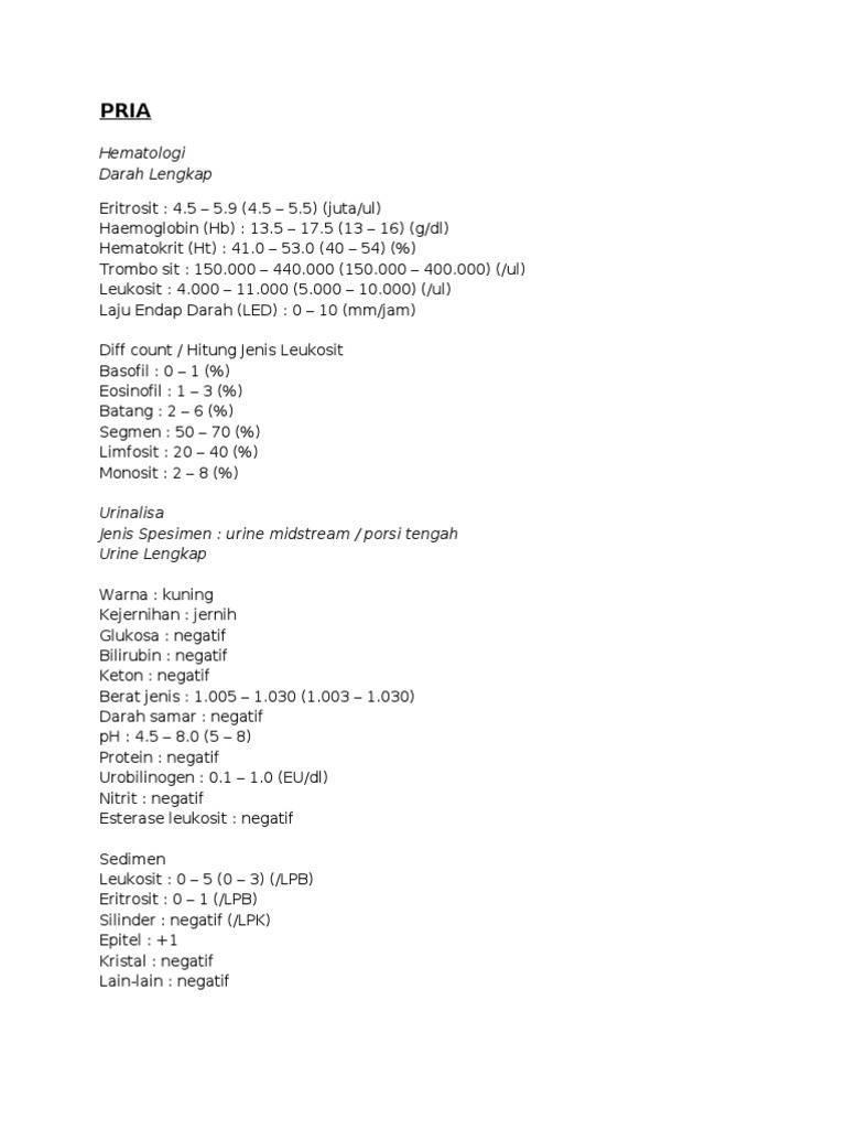 Nilai Normal LAB & TV | PDF
