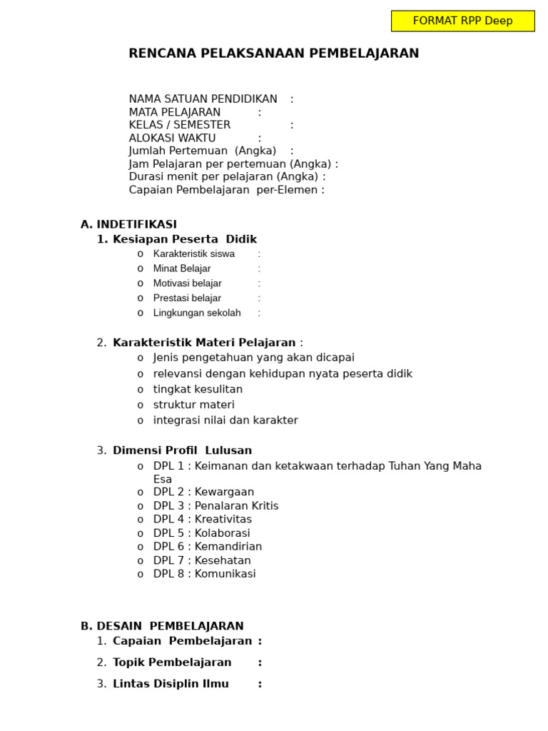 FORMAT RPP Deep Learning - PM Tahun 2025-2026 | PDF