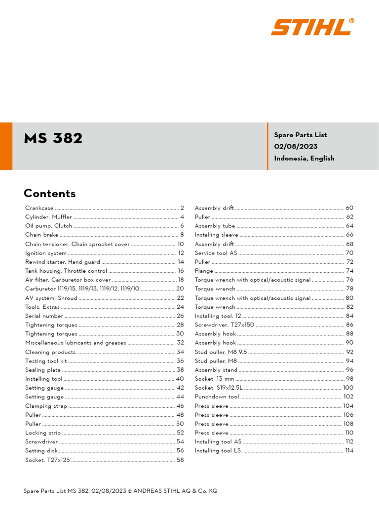 Catalogo Partes Ms382 | PDF | Piston | Screw