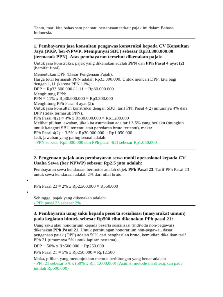 Pajak atas Pembayaran Jasa dan Honorarium | PDF