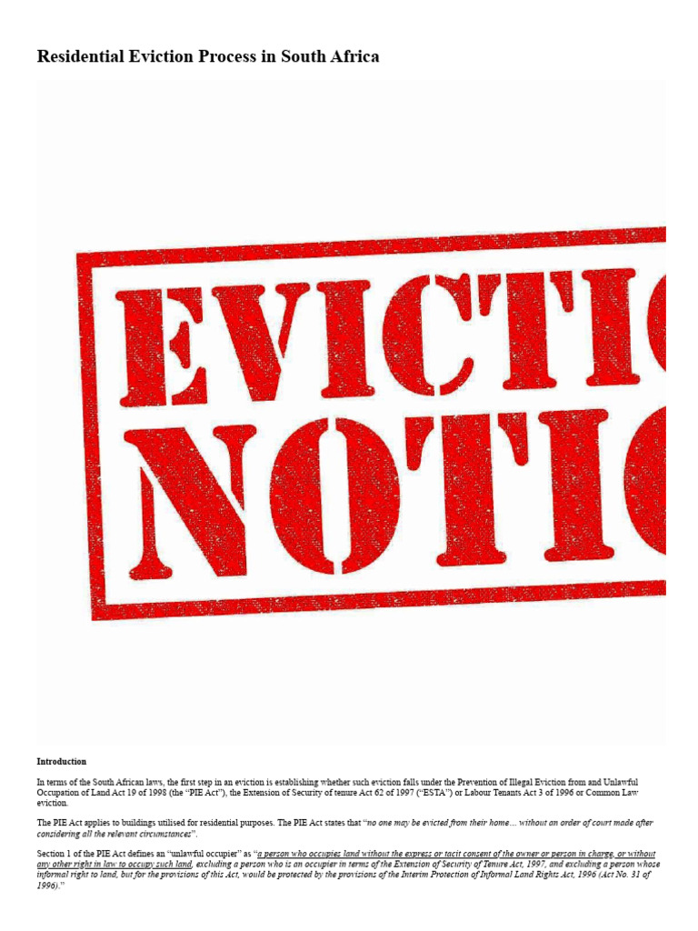 Residential Eviction Process in South Africa - MK Ledwaba Attorneys ...