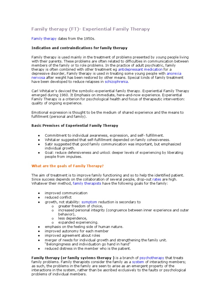 Family Therapy (FT) - Experiential Family Therapy | Download Free PDF ...