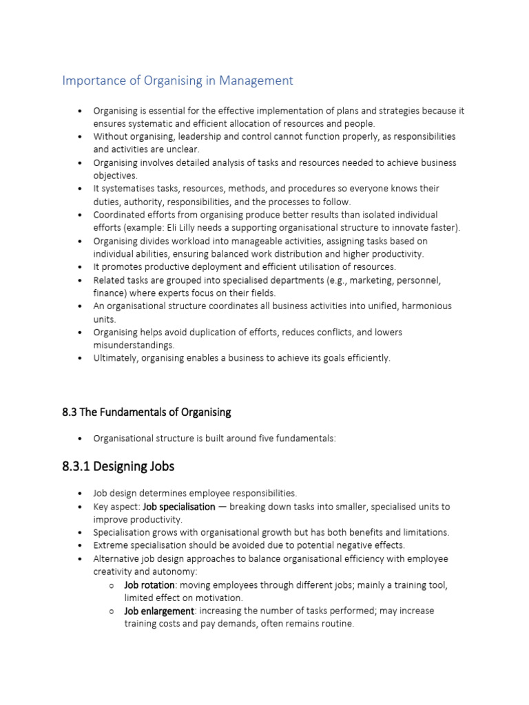 Importance of Organising in Management | PDF | Organizational Structure ...